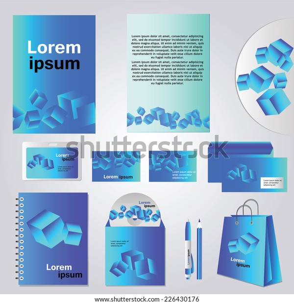 Blue Stationery Template Design Square Elements Stock Vector (Royalty ...