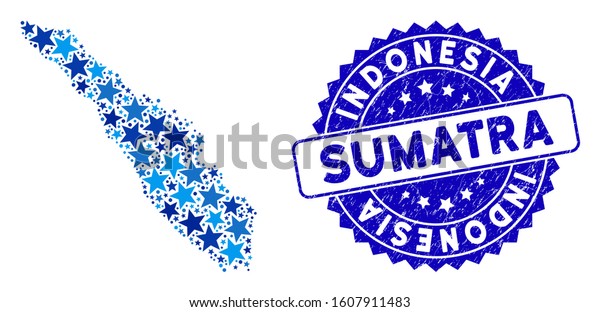 Blue Sumatra Island Map Mosaic Stars Stock Vector (Royalty Free ...