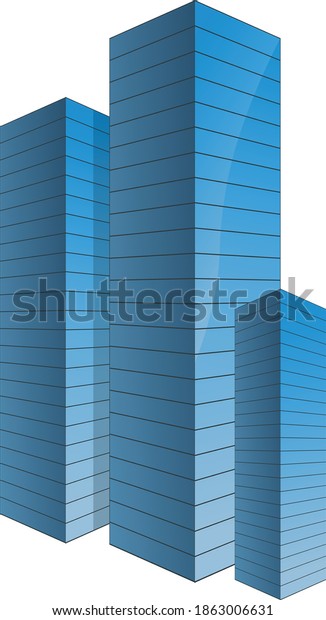 Blue Tall Building Structures Glass Reflection Stock Vector (Royalty ...