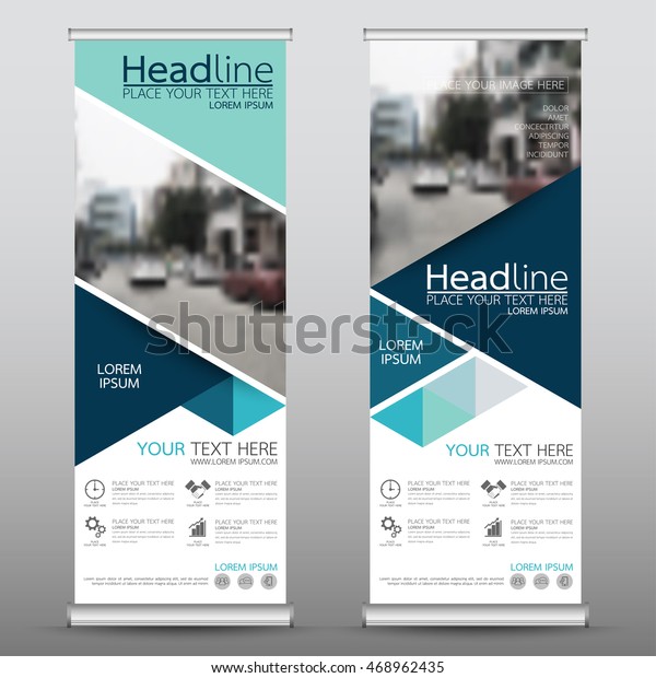 Blue triangle roll up business banner design vertical template vector ...