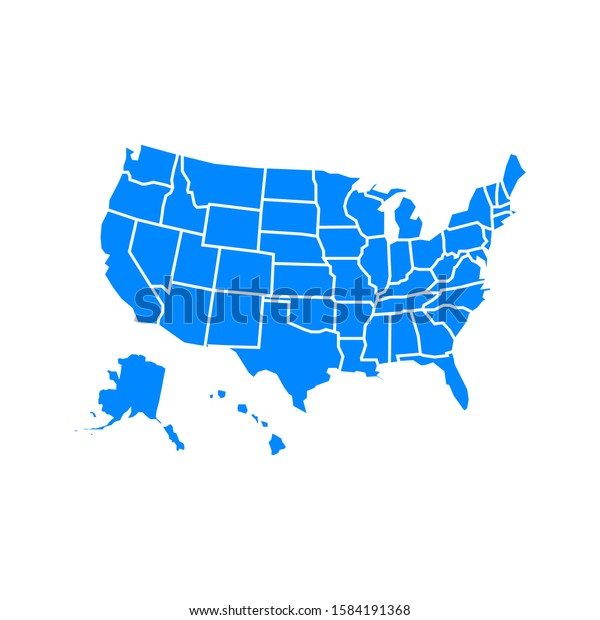 Blue Usa Map States Flat Style Stock Vector (Royalty Free) 1584191368