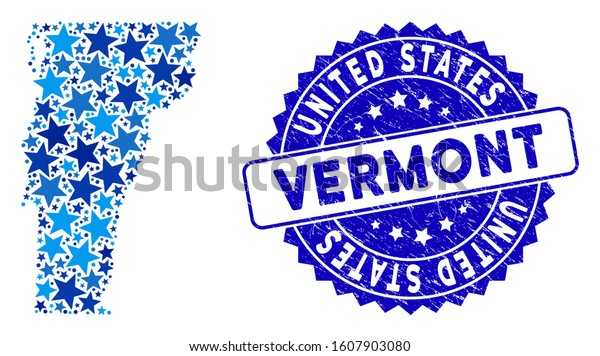 Blue Vermont State Map Collage Stars Stock Vector (Royalty Free ...