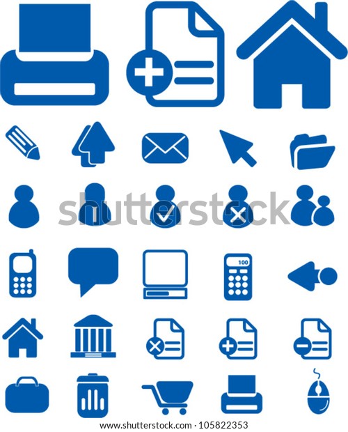 Blue Web Office Icons Set Vector Stock Vector (Royalty Free) 105822353