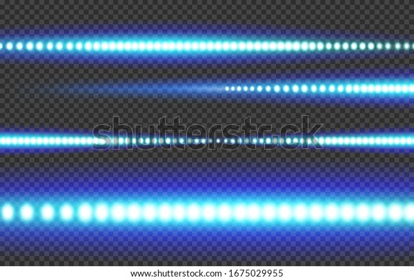 Banda de luz LED azul brillante en un fondo transparente.