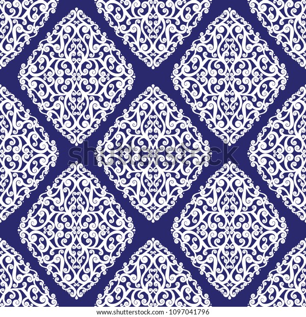 Blue White Vintage Vector Seamless Pattern Stock Vector (Royalty Free ...
