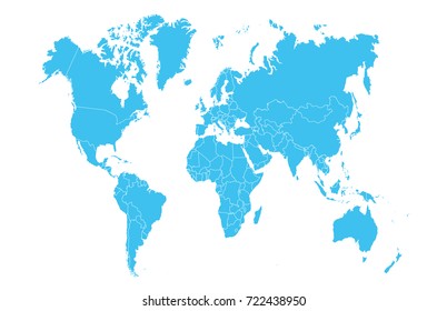 Blue World Map: เวกเตอร์สต็อก (ปลอดค่าลิขสิทธิ์) 727422463 | Shutterstock