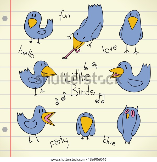 Bluebirds Catching Worm Sleeping Singing Doodle Stock Vector (Royalty ...