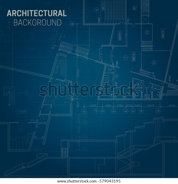 Blueprint Architectural Drawing On Blue Background Stock Vector ...