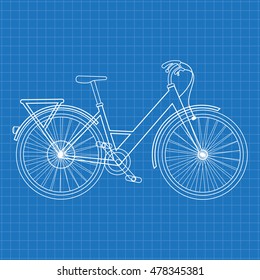 Vektor Stok Technical Illustration Bicycle Drawing On Blueprint (Tanpa ...