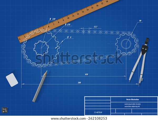 Blueprint Bike Chain Vector Illustration Eps: стоковая векторная ...