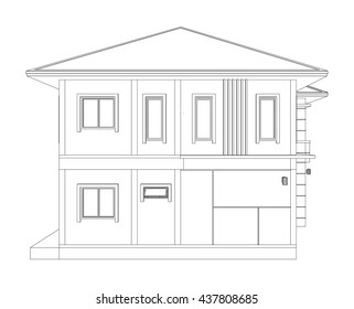 Blueprint Drawing 3d Home Building Side Stock Vector (Royalty Free ...