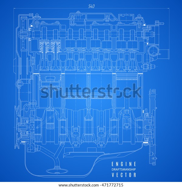 Blueprint Internal Combustion Engine Sectional View Stock Vector ...
