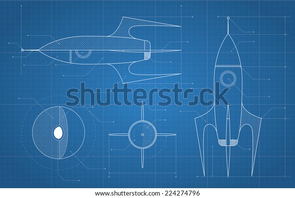 Blueprint Spaceship Stock Vector (Royalty Free) 224274796