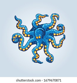 Blueringed Octopus Classic Drawn Ink Illustration Stock Vector (Royalty ...