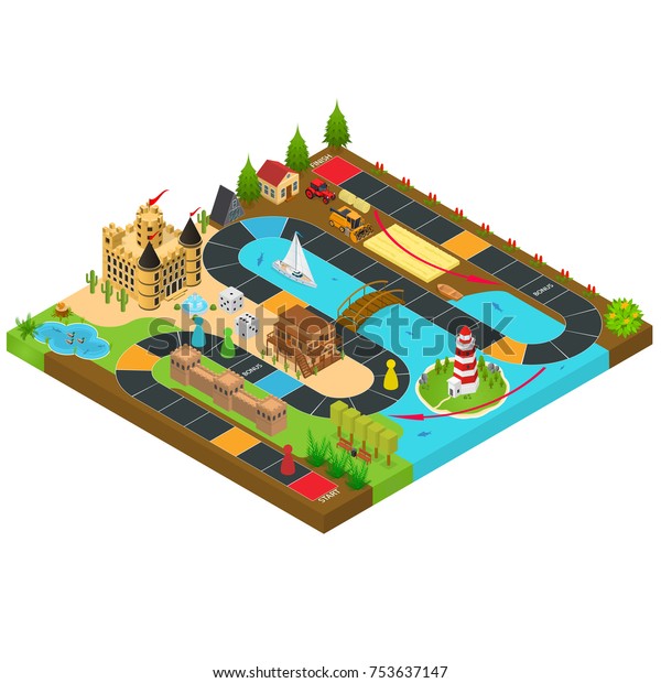 Board Game Concept Team Target 3d Isometric View Road Map on Start to ...