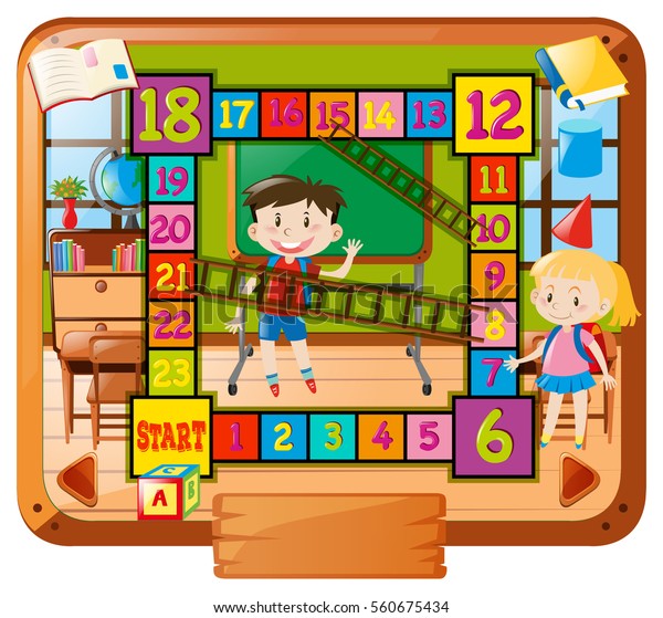 Boardgame Template Kids School Background Illustration Stock Vector ...