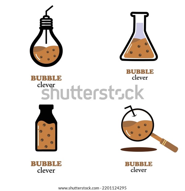 Vektor Stok Boba Drink Logo Vector Collection Magnifying (Tanpa Royalti ...