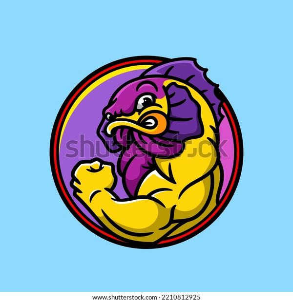 Body Builder Muscle Fish Cartoon Mascot Stock Vector (Royalty Free ...