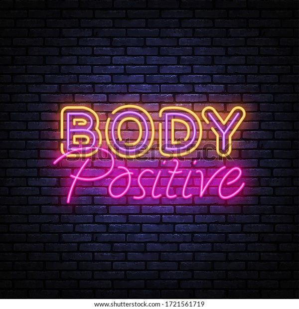 Signo de neón positivo corporal vectorial. Plantilla de diseño neón ...