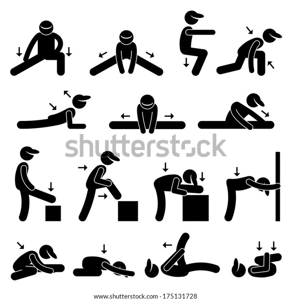 Body Stretching Exercise Stick Figure Pictogram 库存矢量图（免版税）175131728 ...