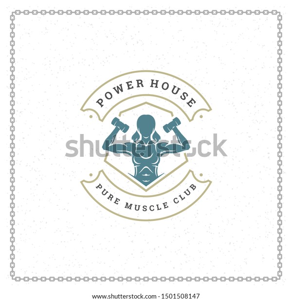 Bodybuilder Woman Logo Badge Vector Illustration 스톡 벡터(로열티 프리 ...
