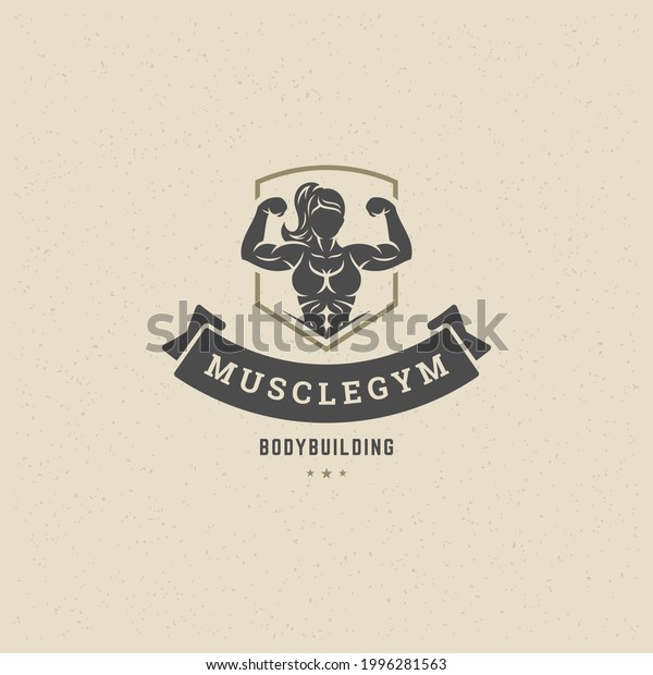 Bodybuilder Woman Logo Badge Vector Illustration Stock Vector (Royalty ...