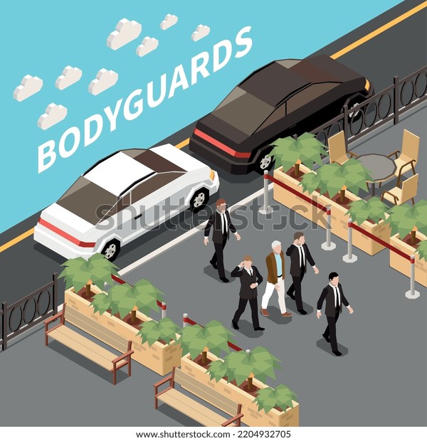 Bodyguards Isometric Background Group Men Black Stock Vector (Royalty ...