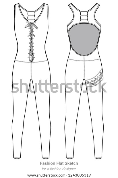 Bodysuit Fashion Flat Technical Drawing Template Stock Vector (Royalty ...