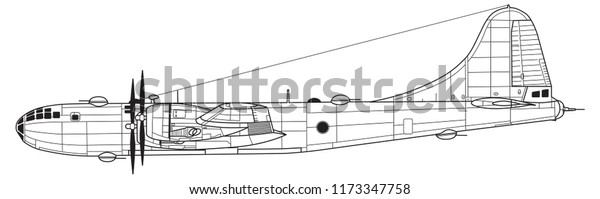 Boeing B-29 SUPERFORTRESS. Outline vector drawing