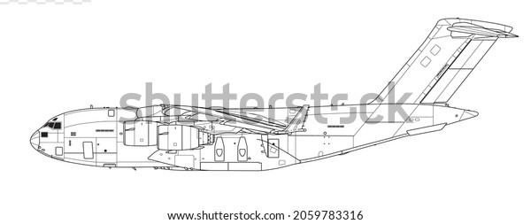 Dibujo de vectores de aviones de transporte pesado. Vista lateral ...