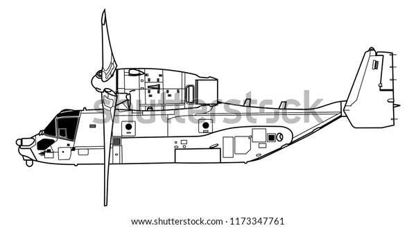Boeing Vertol V-22 OSPREY. Outline vector drawing