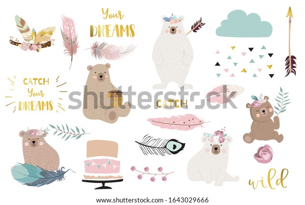 Bohemian Animal Object Set Beardreamcatcherfeatherarrowcloud ...