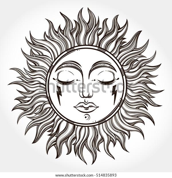Bohemian Hand Drawn Sun Vector Illustration Stock Vector (Royalty Free ...