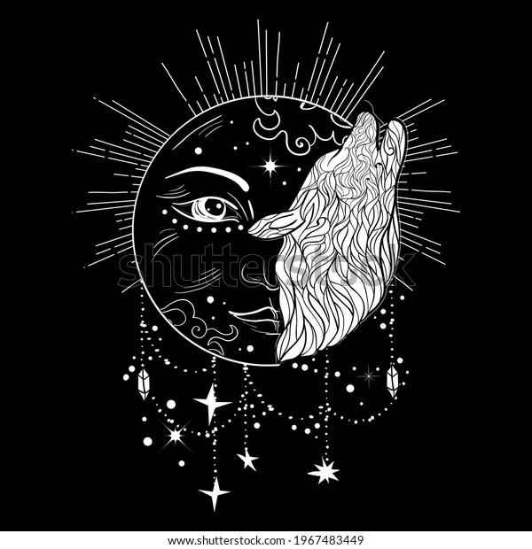 Bohemian Logo Wolf Werewolf Howling Moon Stock Vector (Royalty Free ...