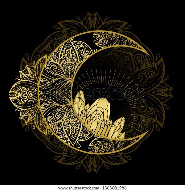 Boho Illustration Moon Crystals Tattoo Art Stock Vector (Royalty Free ...