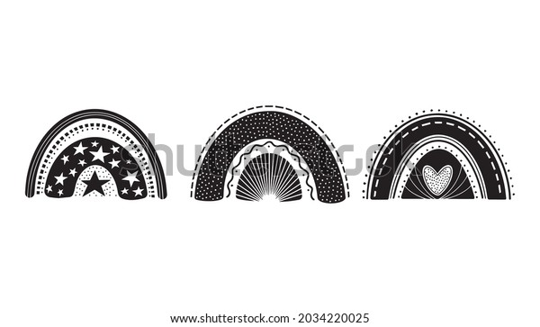 Boho Rainbow Black White Isolated Icon Stock Vector (Royalty Free ...