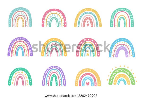 Boho Rainbow Hand Drawn Pastel Rainbow Stock Vector (Royalty Free ...