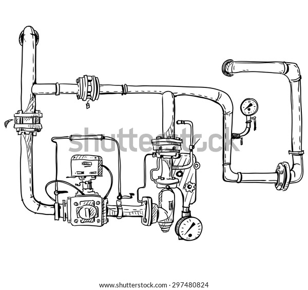 Boiler Room Pipes Vector Sketch Stock Vector (Royalty Free) 297480824