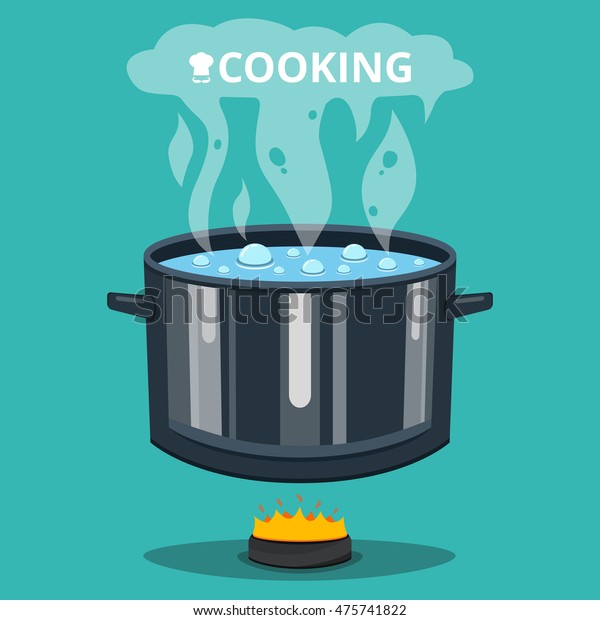 Boiling Water Pan Cooking Pot On Stock Vector (Royalty Free) 475741822