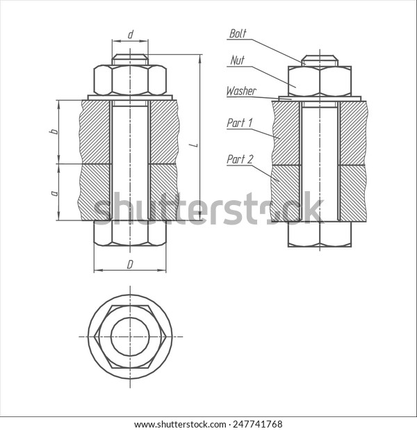Bolt Connection Sketch Bolt Nut Connecting Stock Vector (Royalty Free ...