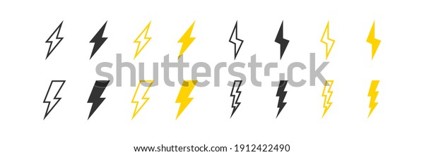 Bolt Lightning Set Icon Yellow Black Stock Vector (Royalty Free ...