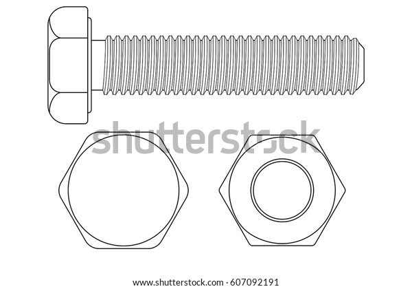 Bolt Screw Outline Drawing Vector Illustration Stock Vector (Royalty ...