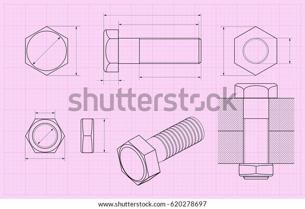 Bolt Technical Drawing On Pink Draft: เวกเตอร์สต็อก (ปลอดค่าลิขสิทธิ์ ...