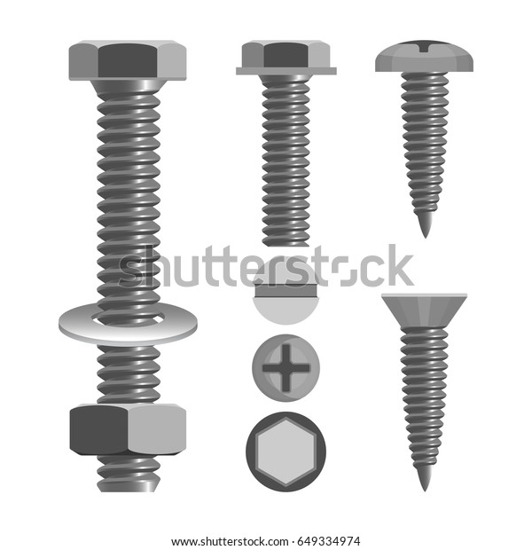 Bolts Nuts Different Screw Heads Types Stock Vector (Royalty Free ...
