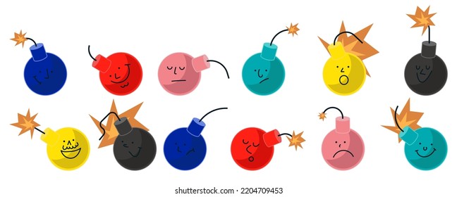 Bomb Character Set Round Weapon Mascot Stock Vector (Royalty Free ...