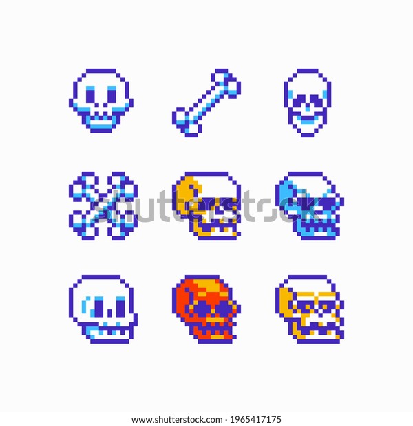 Bones Pixel Art Icons Skull Character Stock Vector (Royalty Free ...