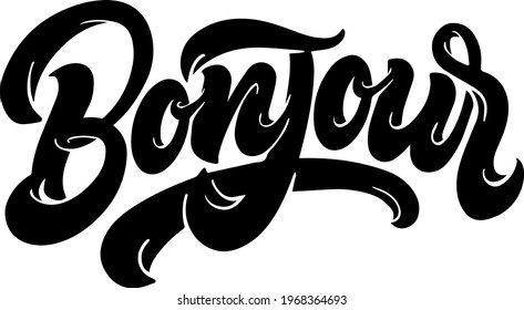 Bonjour Handlettering Vector Black Simple Stock Vector (Royalty Free ...