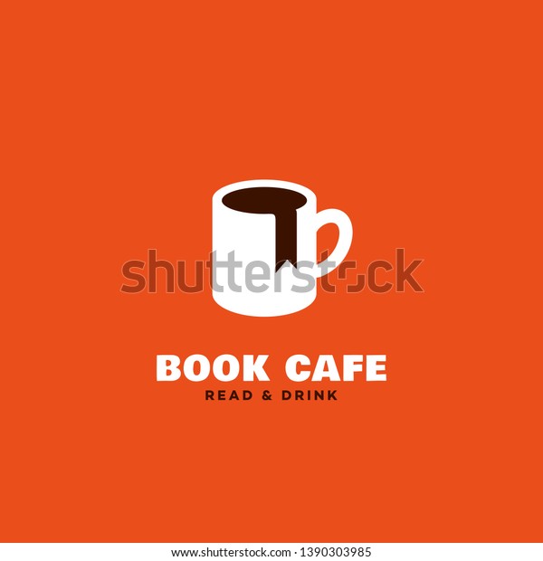 Book cafe logo design template with mug and bookmark. Vector illustration.