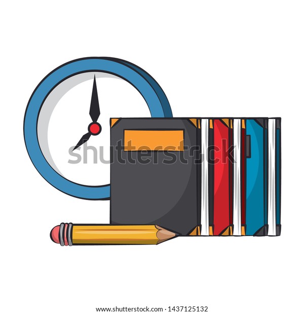 Book Pencil Time Clock Cartoons Vector Stock Vector (Royalty Free ...