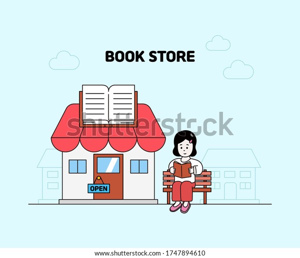 Book Store Reading Illustration Set Girl Stock Vector (Royalty Free ...